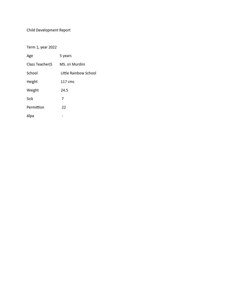 Child Development Report | PDF