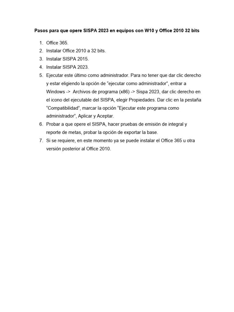 Solucion 2 - Otra Solución para Que SISPA 2023 Opere en Equipos Nuevos ...