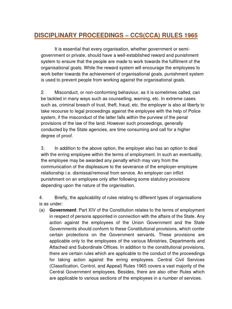 Disciplinary Proceeding CCS (CCA) Rules 1965 ENGLISH | PDF | Employment | Constitution