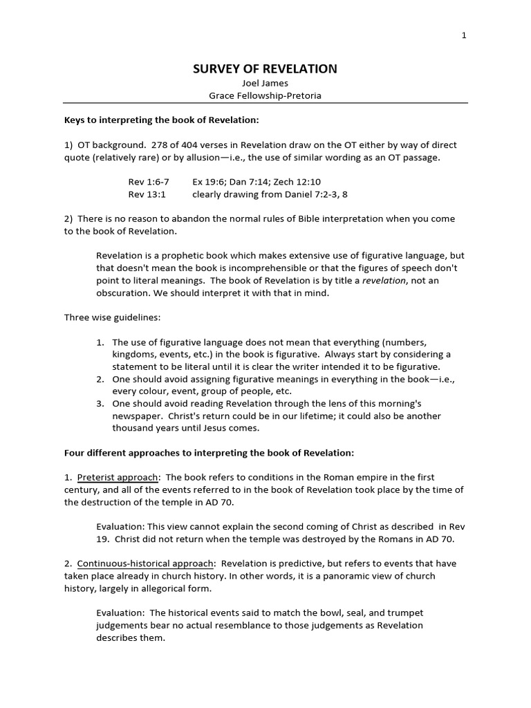 Survey Of The Book Of Revelation Pdf Book Of Revelation Jesus
