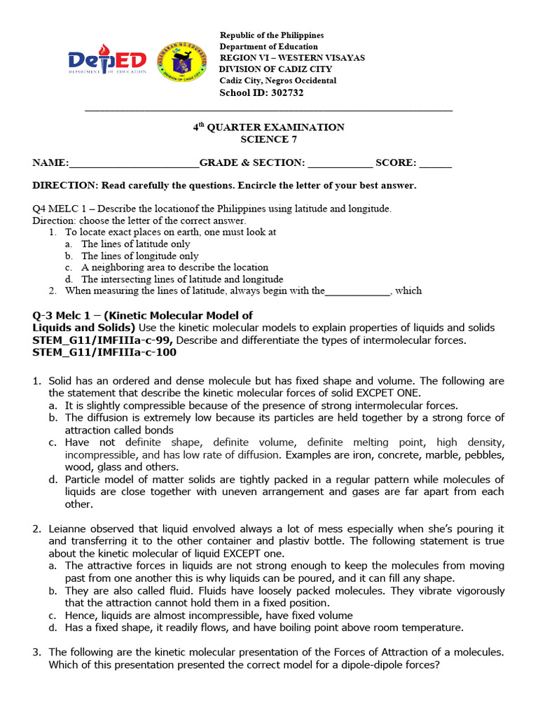 General Chemistry 2: 3rd Quarter Exam | PDF | Intermolecular Force ...