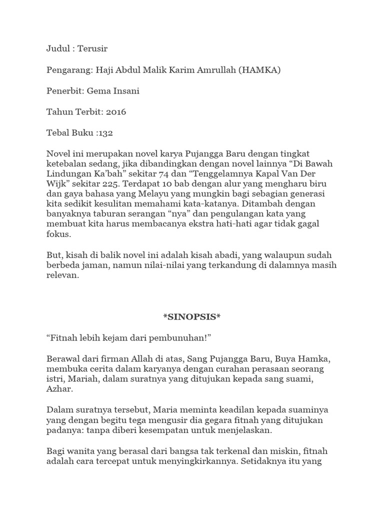 Analisis Novel Terusir | PDF