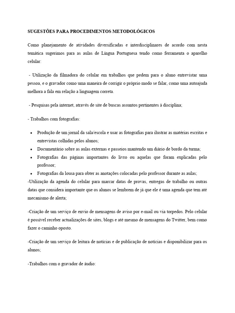 Sugestões para Procedimentos Metodológicos | Download grátis PDF ...