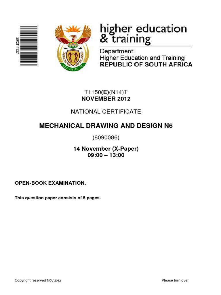 Mechanical Drawing and Design N6 QP | PDF | Gear | Clutch