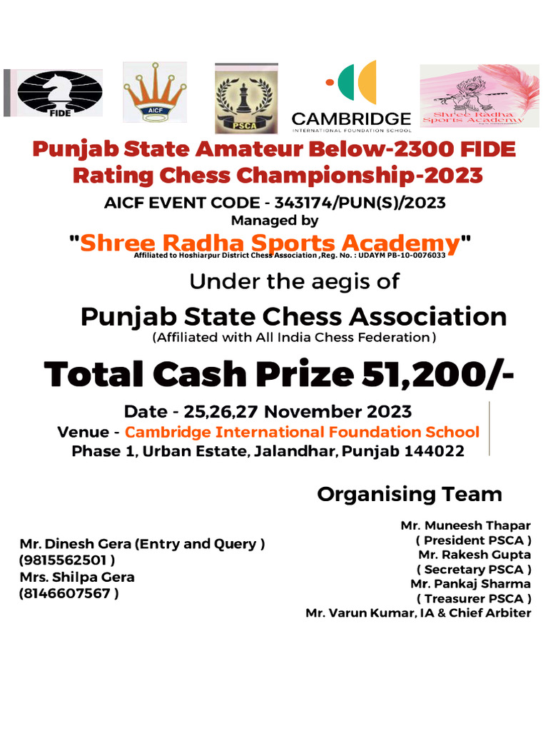 Punjab State Amateur Below 2300 FIDE Rating Chess Championship 2023 3 ...