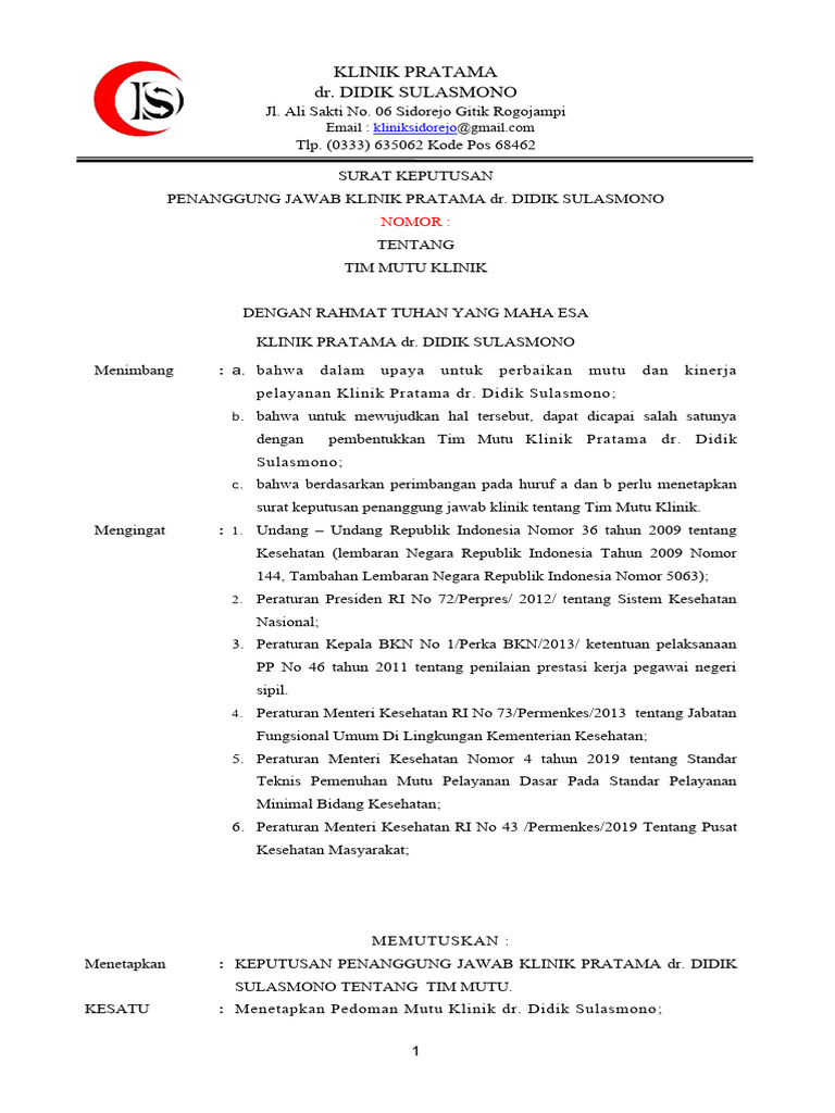 SK Penanggungjawab Program Mutu | PDF