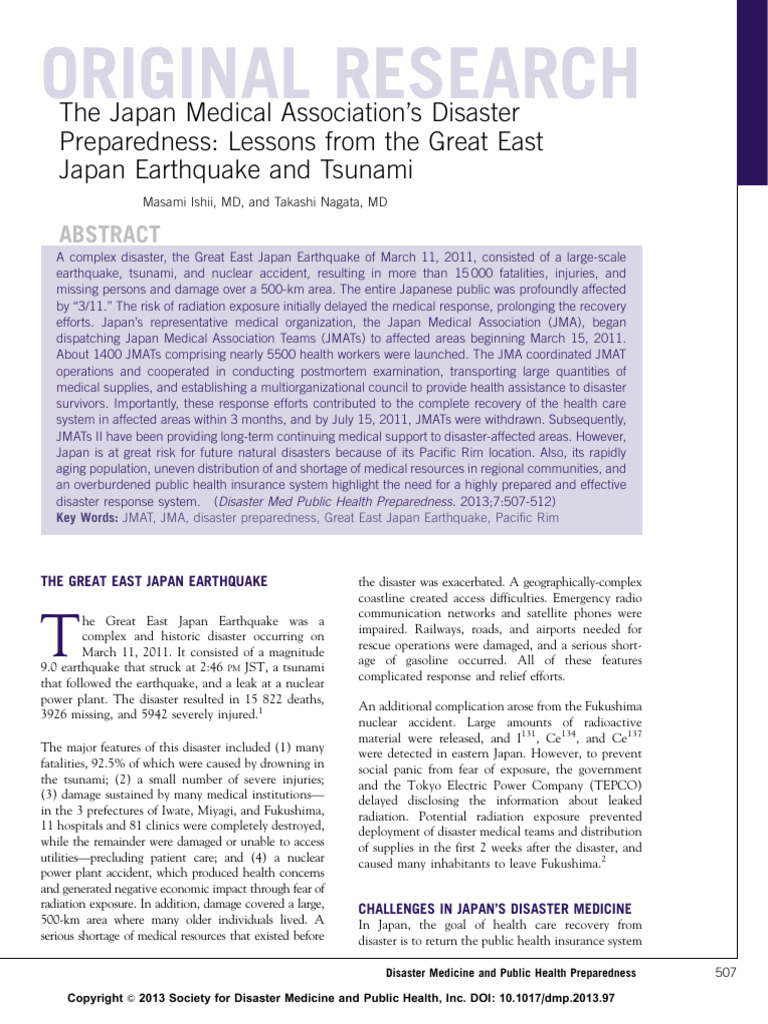 The Japan Medical Association’s Disaster Preparedness- Lessons from the ...
