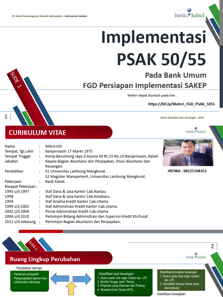 MATERI PT BPD Kalimantan Selatan - Presentasi - PSAK - 50-55 | PDF