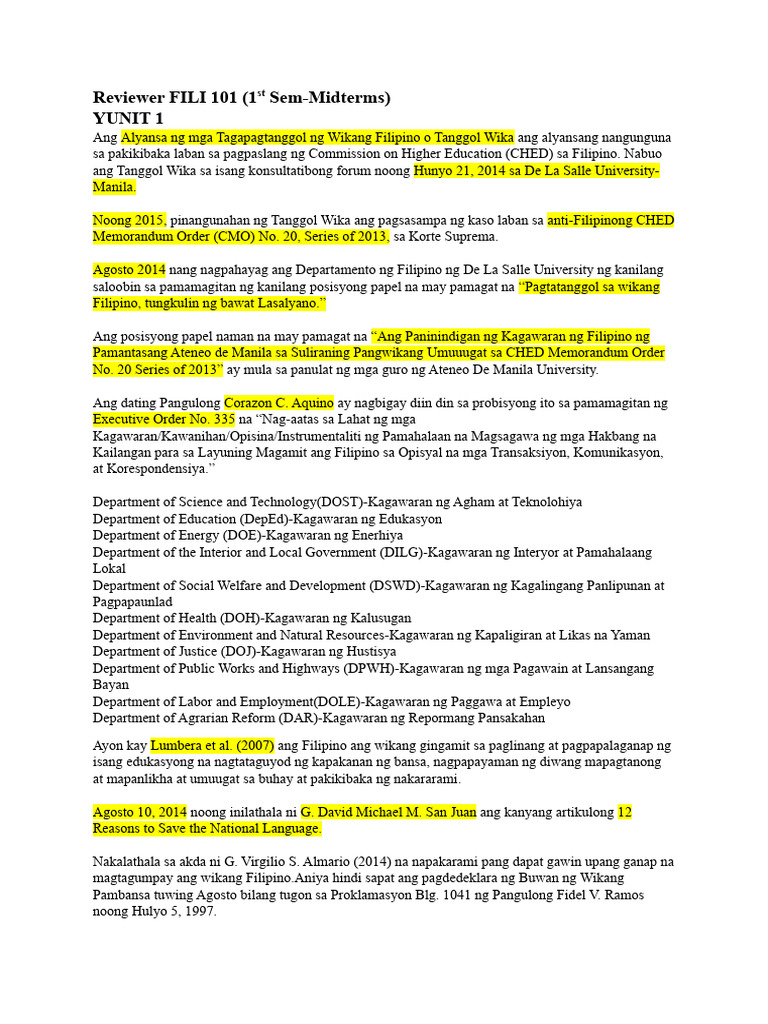 Reviewer FILI 101 | PDF