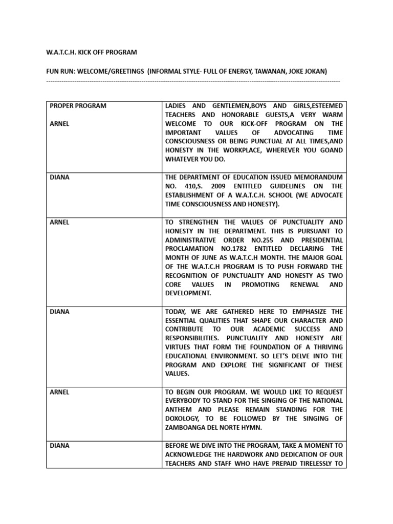 Kick Off Script | PDF | Physical Exercise | Physical Fitness