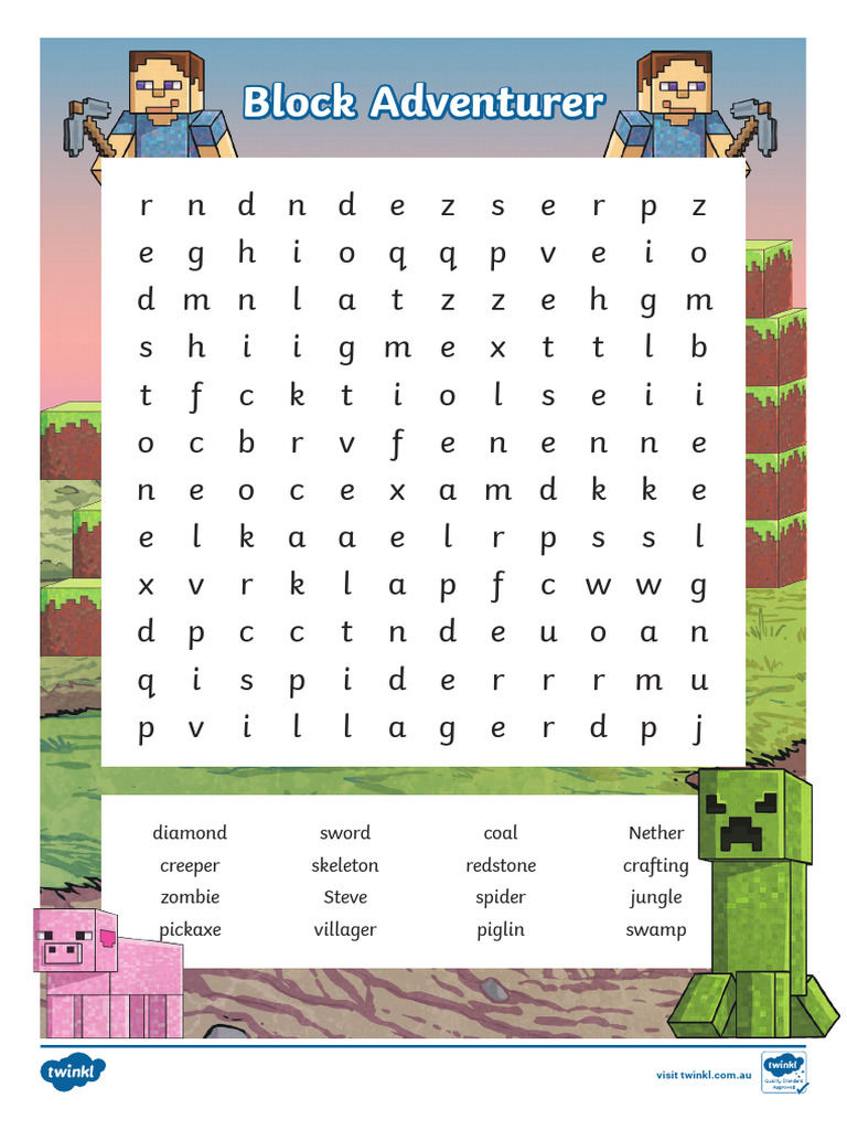 Block Adventure Word Search Activity | PDF