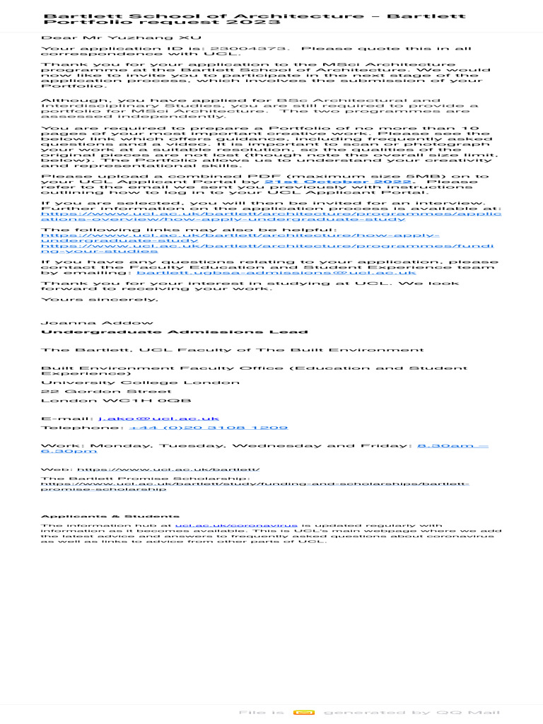 Bartlett School of Architecture - Bartlett Portfolio Request 2023 | PDF ...