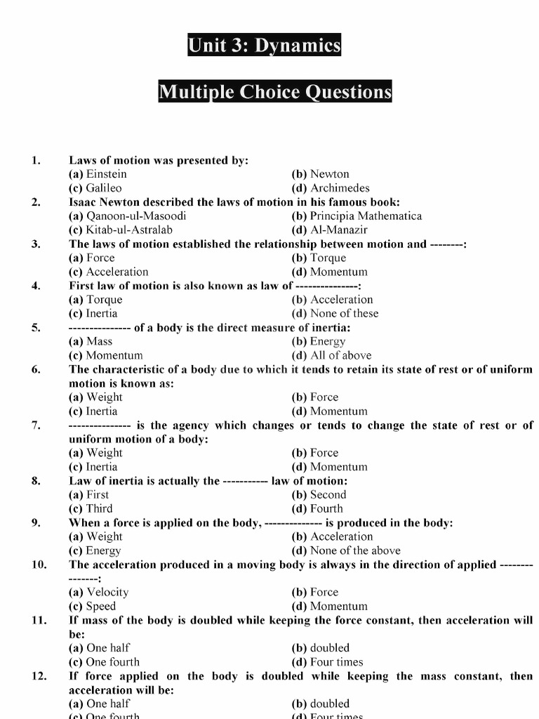 9th Class Physics Chapter 3 MCQs | PDF