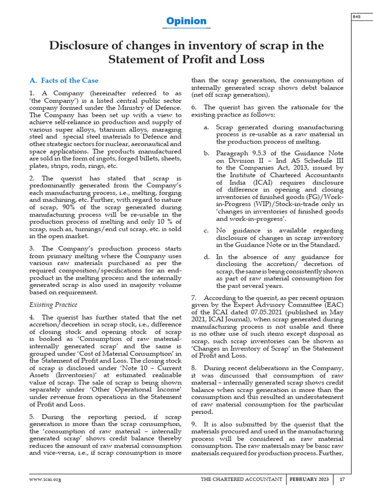 Changes in Scrap Inventory Disclosure | PDF | Income Statement | Inventory