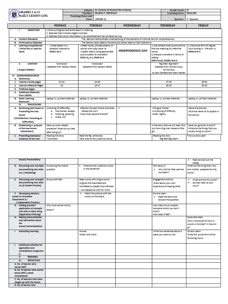 DLL - English 4 - Q1 - W2 | PDF | Cognitive Science | Learning