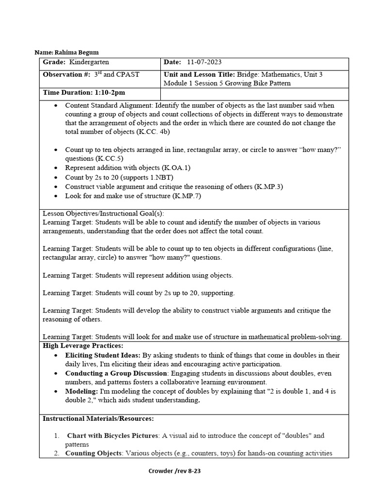 3rd Observation Math Lesson | PDF | Learning | Cognition