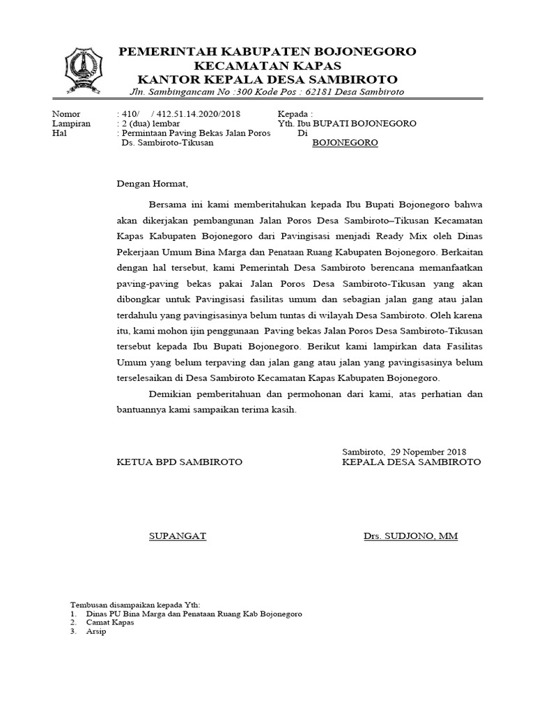 Contoh Permohonan Paving | PDF