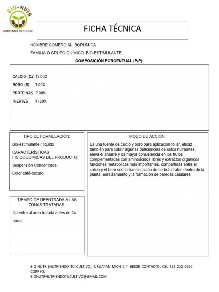 Machote de Ficha técnica | PDF | Agua | Calcio