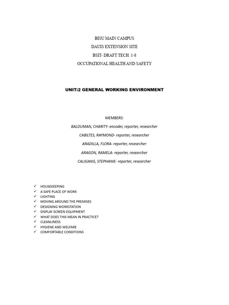 General Working Environment | Download Free PDF | Hygiene | Housekeeping