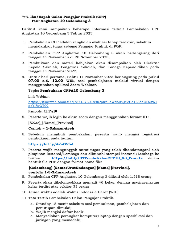 Informasi Pembekalan CPP - A10 - Gel 3 | PDF