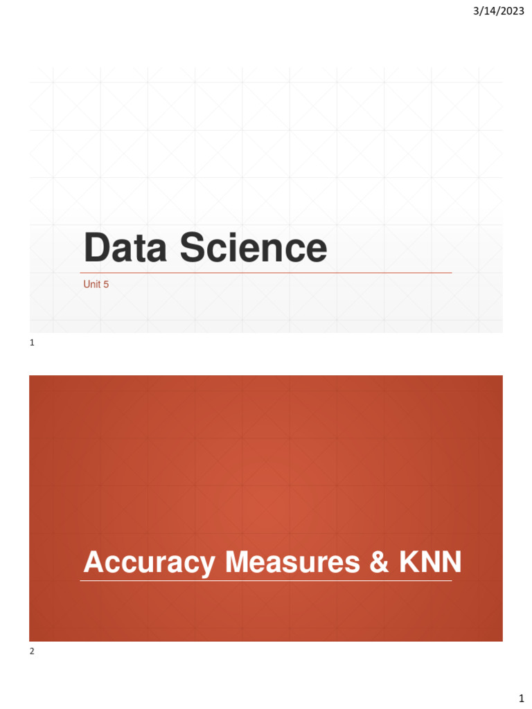 Foundations of Data Science - Unit 5 - Accuracy KNN | PDF | Statistical Classification ...