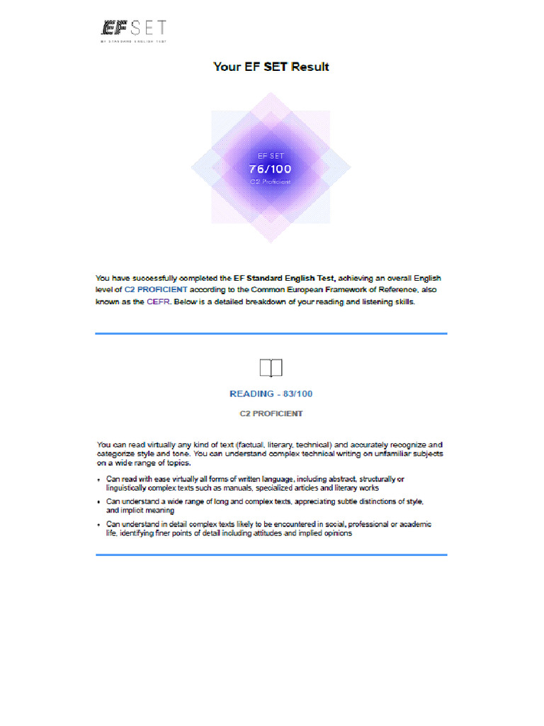 EF SET Result | PDF | Cognitive Science | Applied Linguistics