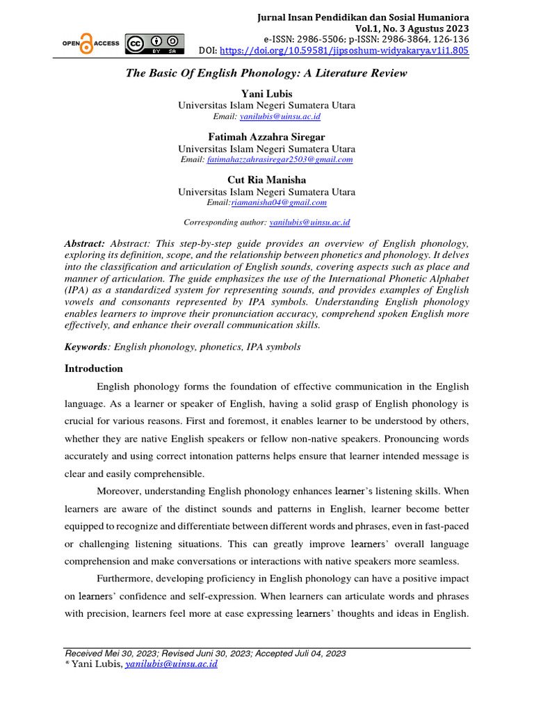 JIPSOSHUM VOL 1 NO 3 AGUSTUS 2023 Hal 126-136 | PDF | Phonology | Vowel