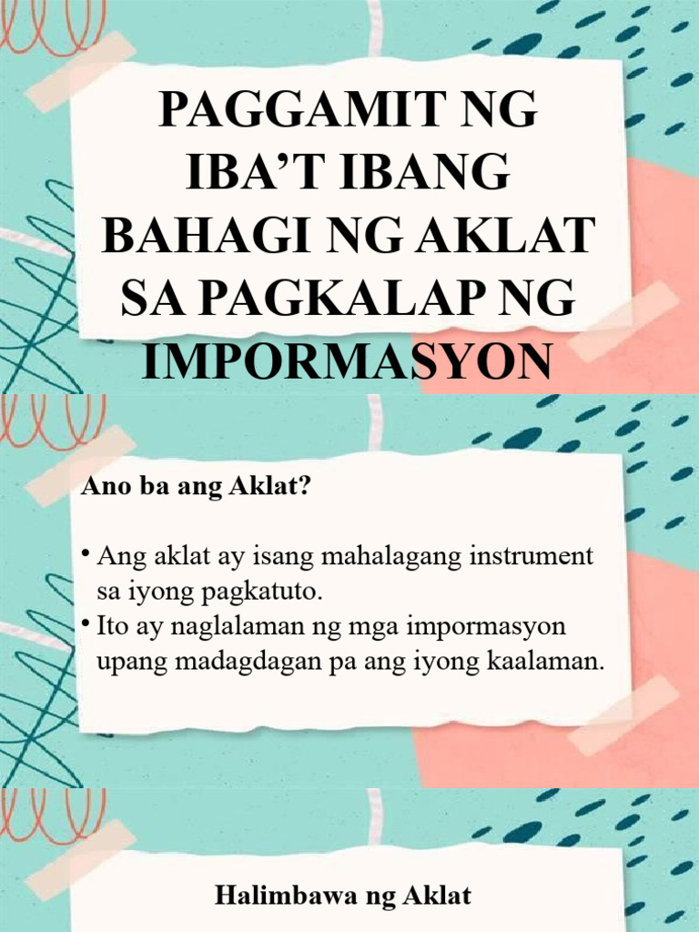 Filipino 3 - Ang Iba T Ibang Bahagi NG Aklat | PDF
