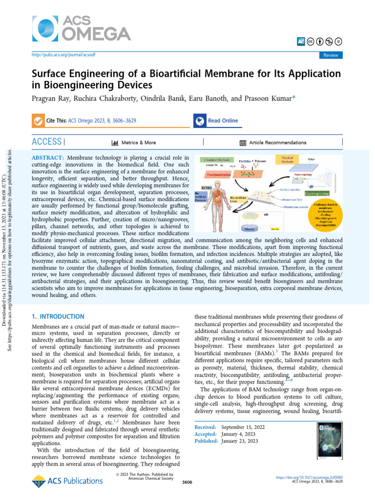 Ray Et Al 2023 Surface Engineering of A Bioartificial Membrane For Its ...