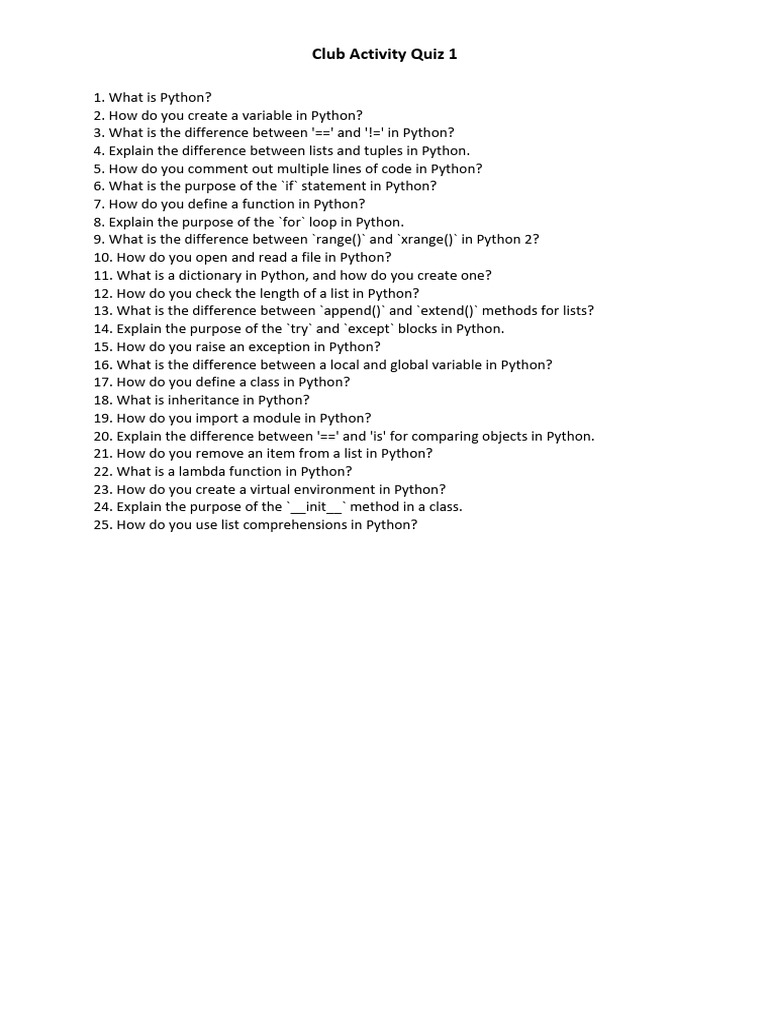 Python Quiz Questions | PDF | Computers Python Quiz Questions | PDF | Computers