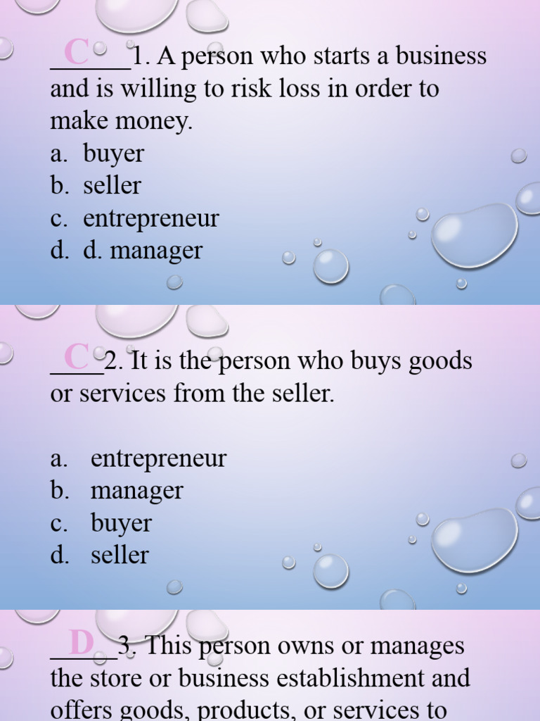 Buyer and Seller Quiz Tle 6 | PDF
