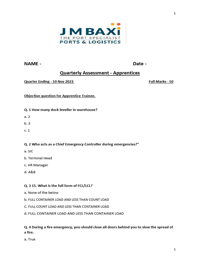 Quarterly Apprentice Assessment Quiz | PDF | Economies