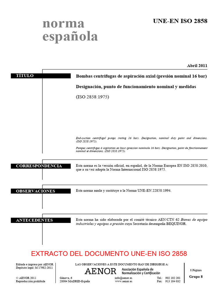 Norma ISO 2858 para Bombas Centrífugas | PDF | Ingeniería mecánica ...