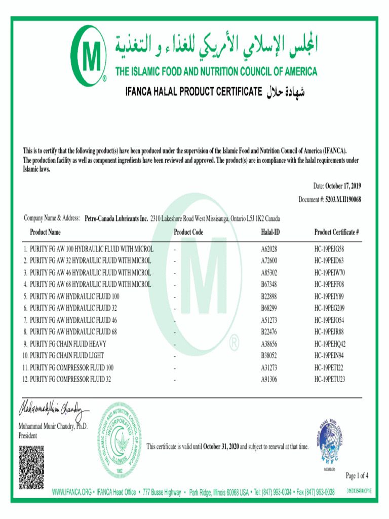 PurityFG - IFANCA Halal Certificate Nov2019 | PDF | Food And Drink ...