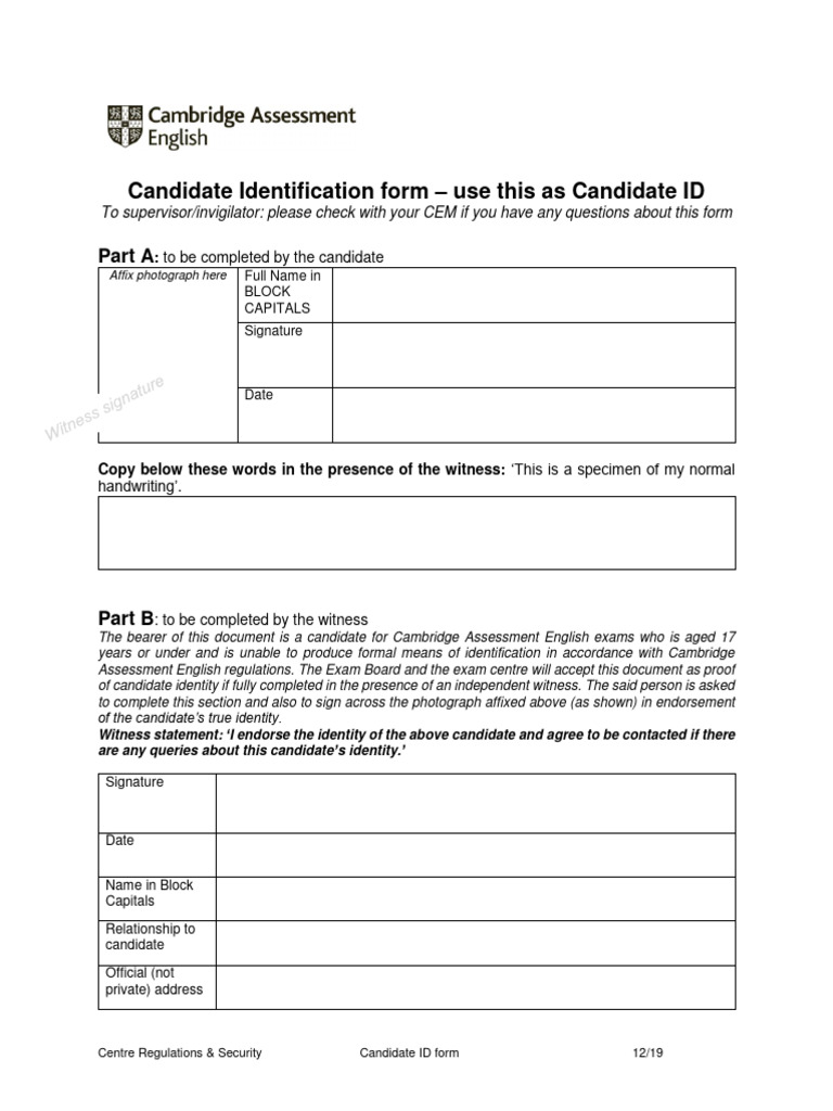 Candidate ID form (for candidates aged 17 or younger) 2020 (1) | PDF ...