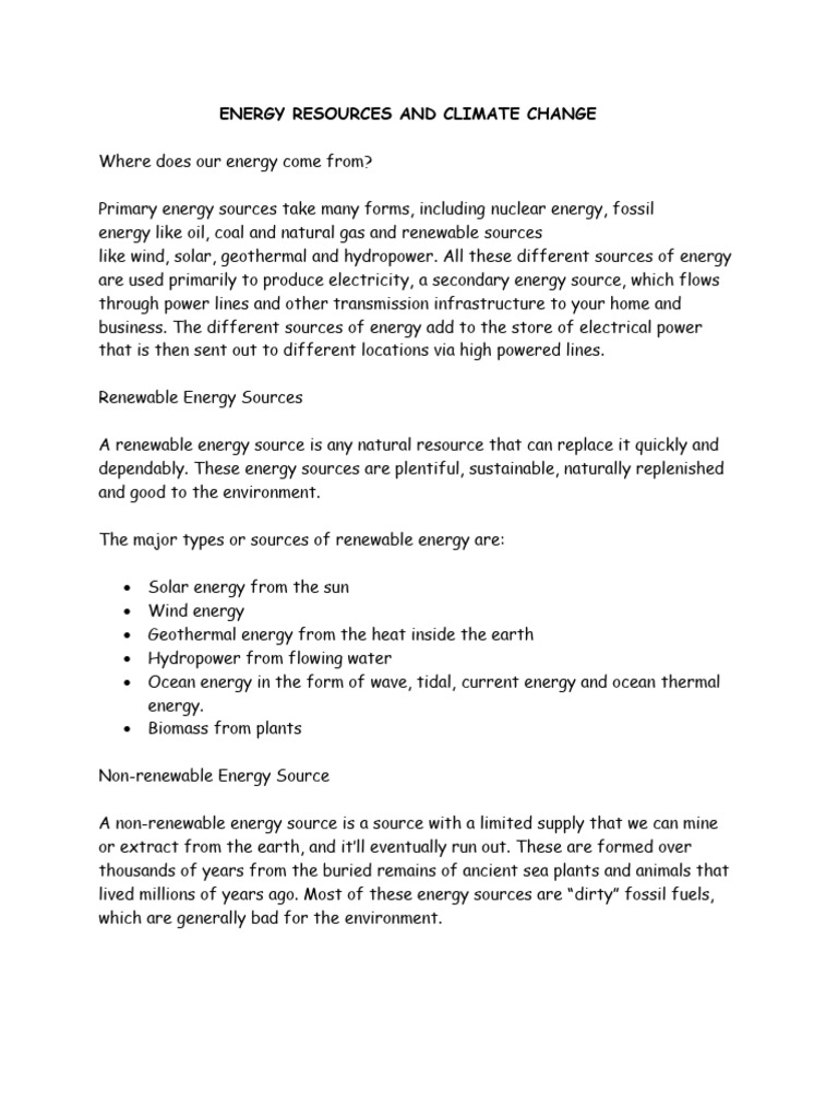 Climate Change and Energy Resources Notes | PDF | Energy Development ...