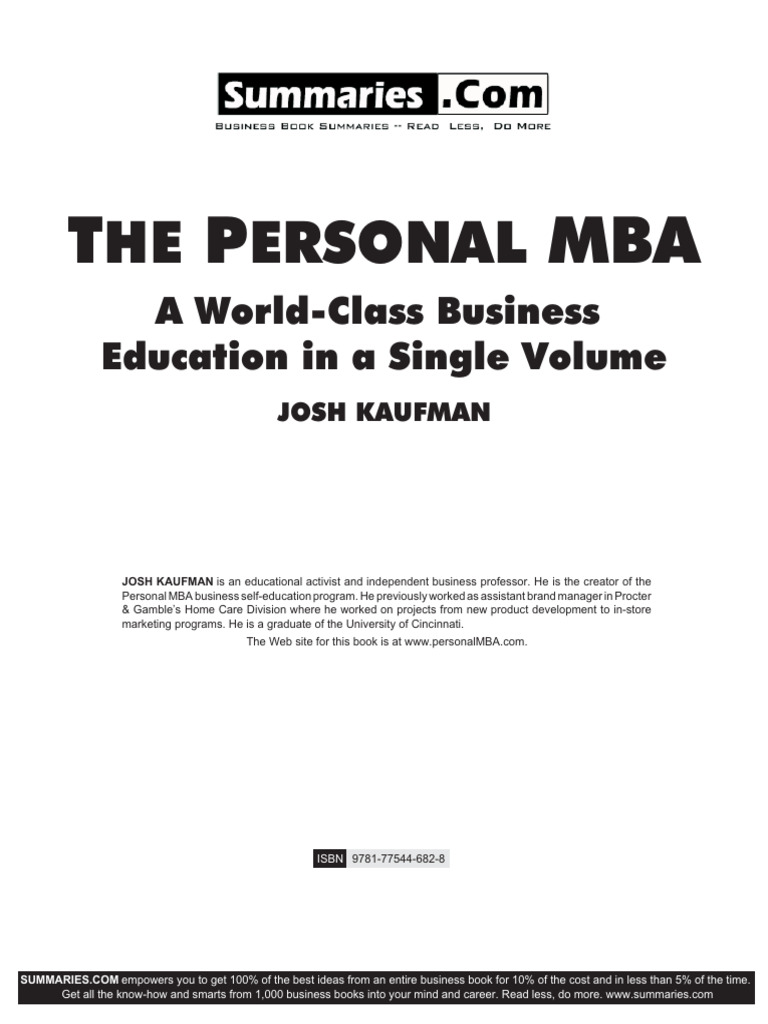 The Personal Mba Pdf Marketing Private Sector