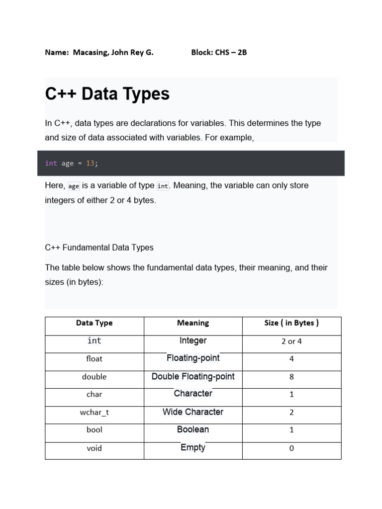 Assignment | PDF | Data Type | Integer (Computer Science)