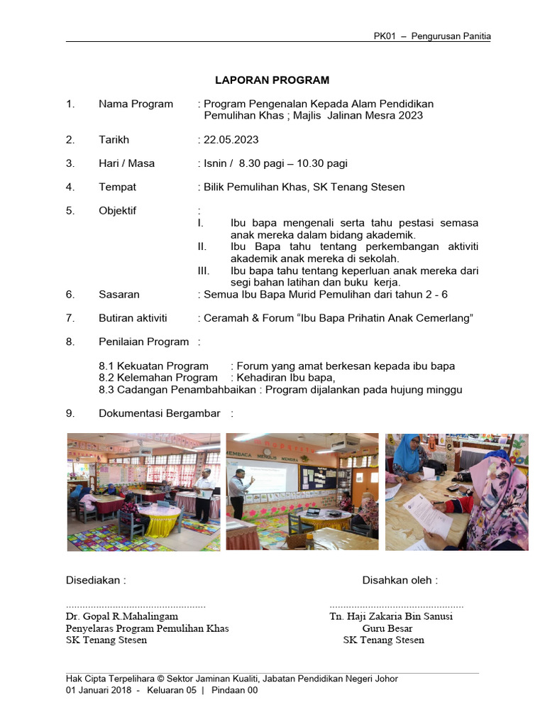 LAPORAN 1 Prog Pemulihan Khas 2023 | PDF