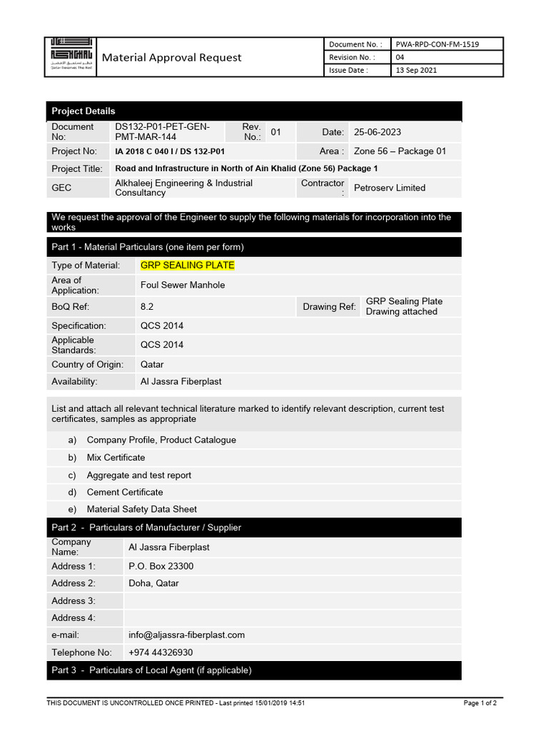 Materials Submittal For Traffic Control Signage | PDF