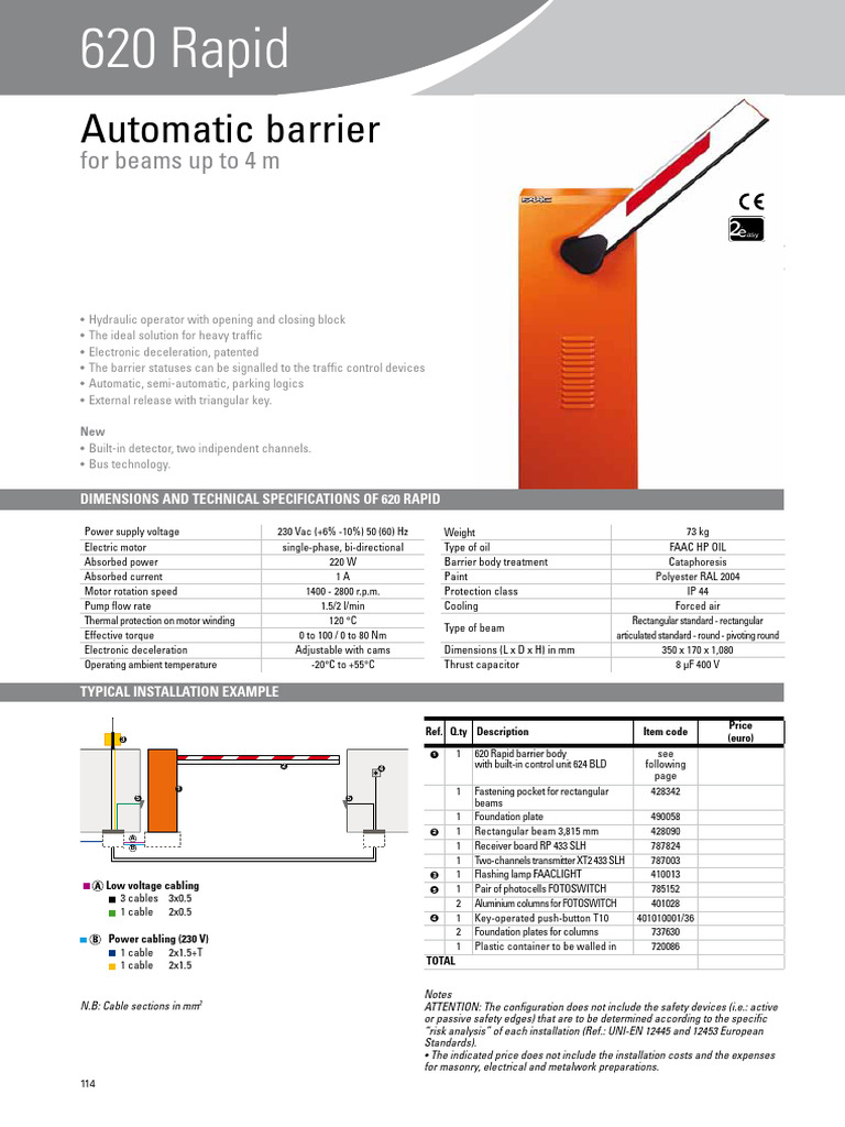 FAAC 620 Medium To Heavy Traffic Control Arm Barrier Operators Spec ...