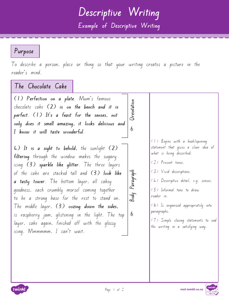 Descriptive Writing - Annotated Example | PDF | Cakes | Desserts