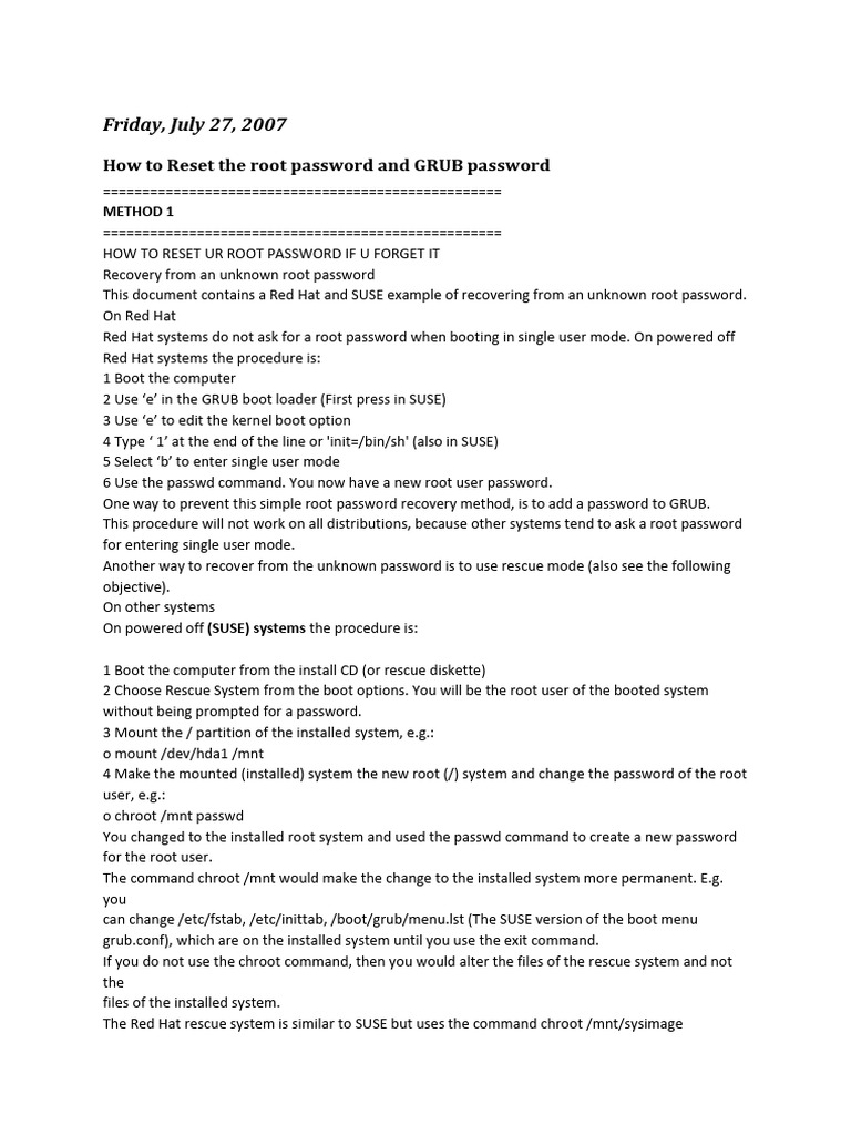 Breaking Root and Grub Password in Linux | PDF | Booting | Superuser