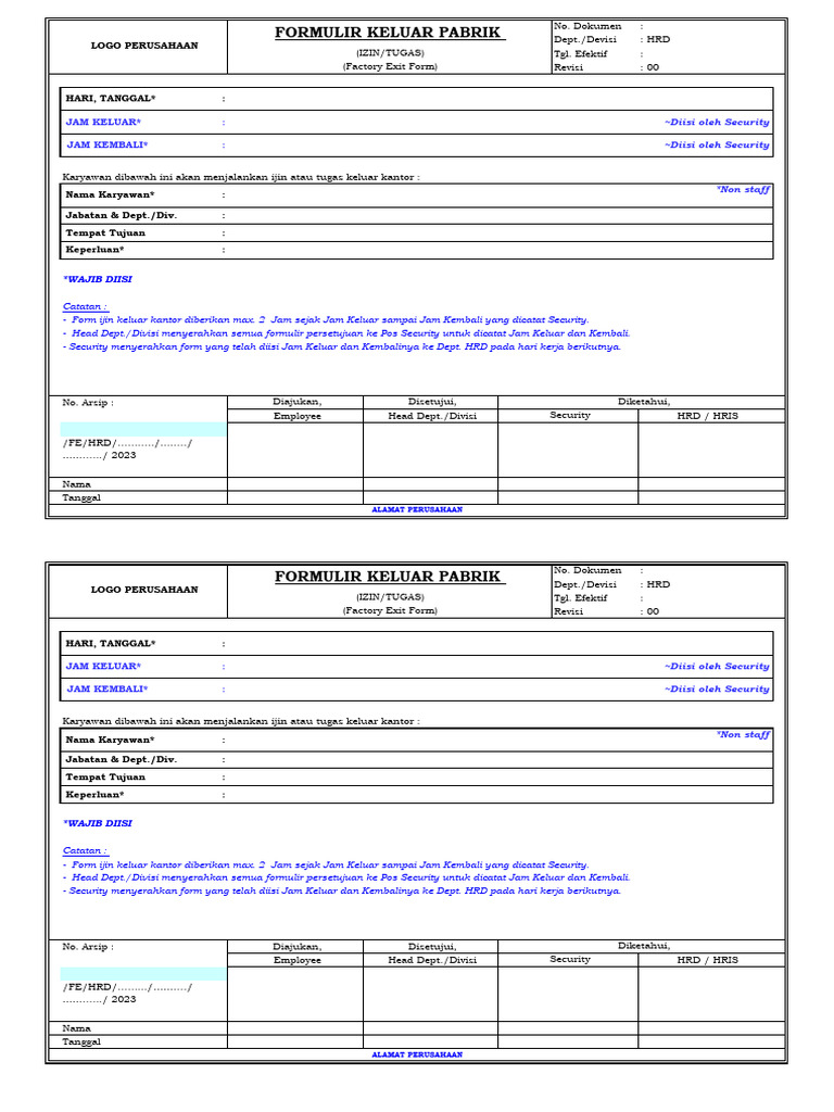 Form Ijin Keluar Kantor - Non Staff | PDF