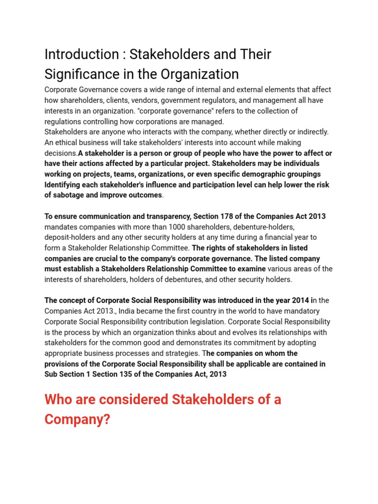 Stakeholders Rights Company Law | PDF | Corporate Governance ...