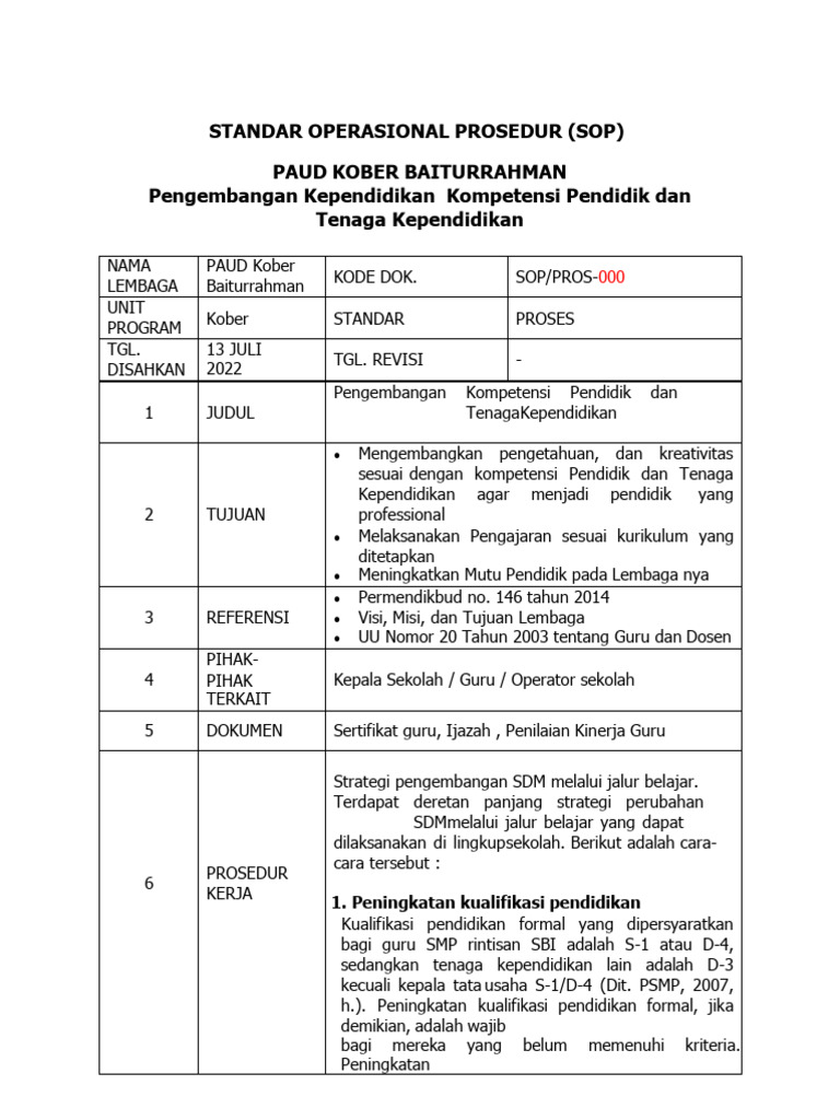 Sop TPK | PDF | Pengembangan Diri