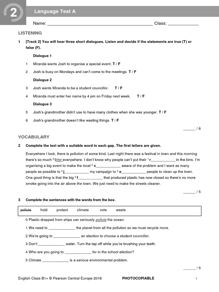 EC - B1P - Language Test 2A | PDF | Natural Environment | Biofuel