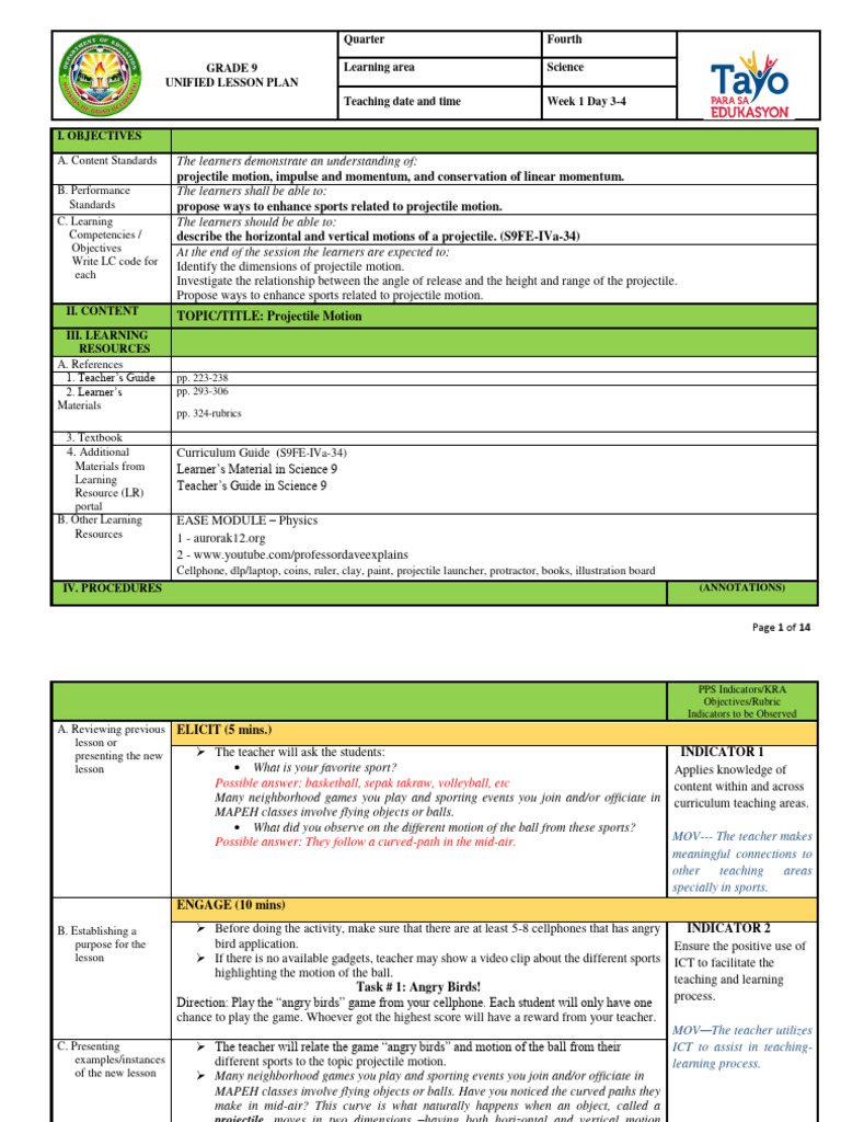Grade 9 4th Quarter Week 1 Day 3 4 | PDF | Trajectory | Acceleration