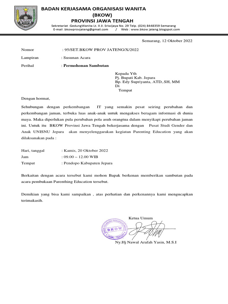 Surat Ke Bupati Jepara Permohonan Sambutan | PDF