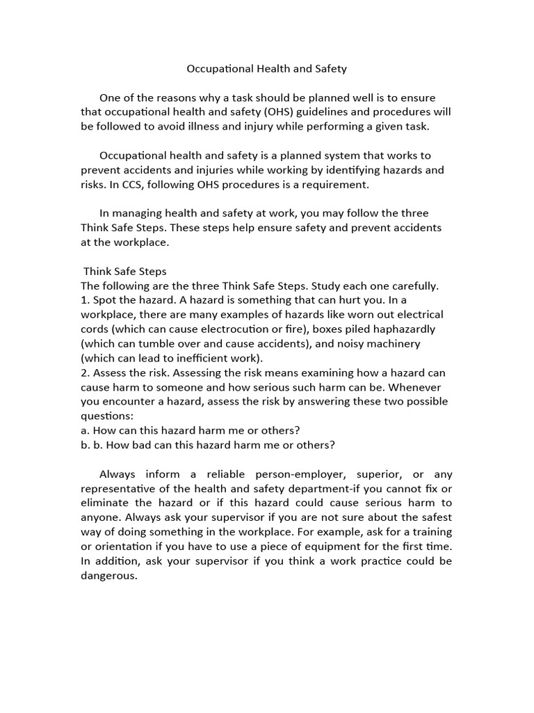 Essential Occupational Health And Safety Steps Pdf